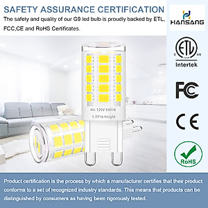hansang 12 Pack G9 LED Bulb 6000K Cool Daylight for Crystal Chandelier, 4W 40Watt G9 Halogen Equivalent 1.77'' Height Short T4 Light Bulb with G9 Ceramic Bin-pin Base, 400LM, AC 120V, Non-Dimmable