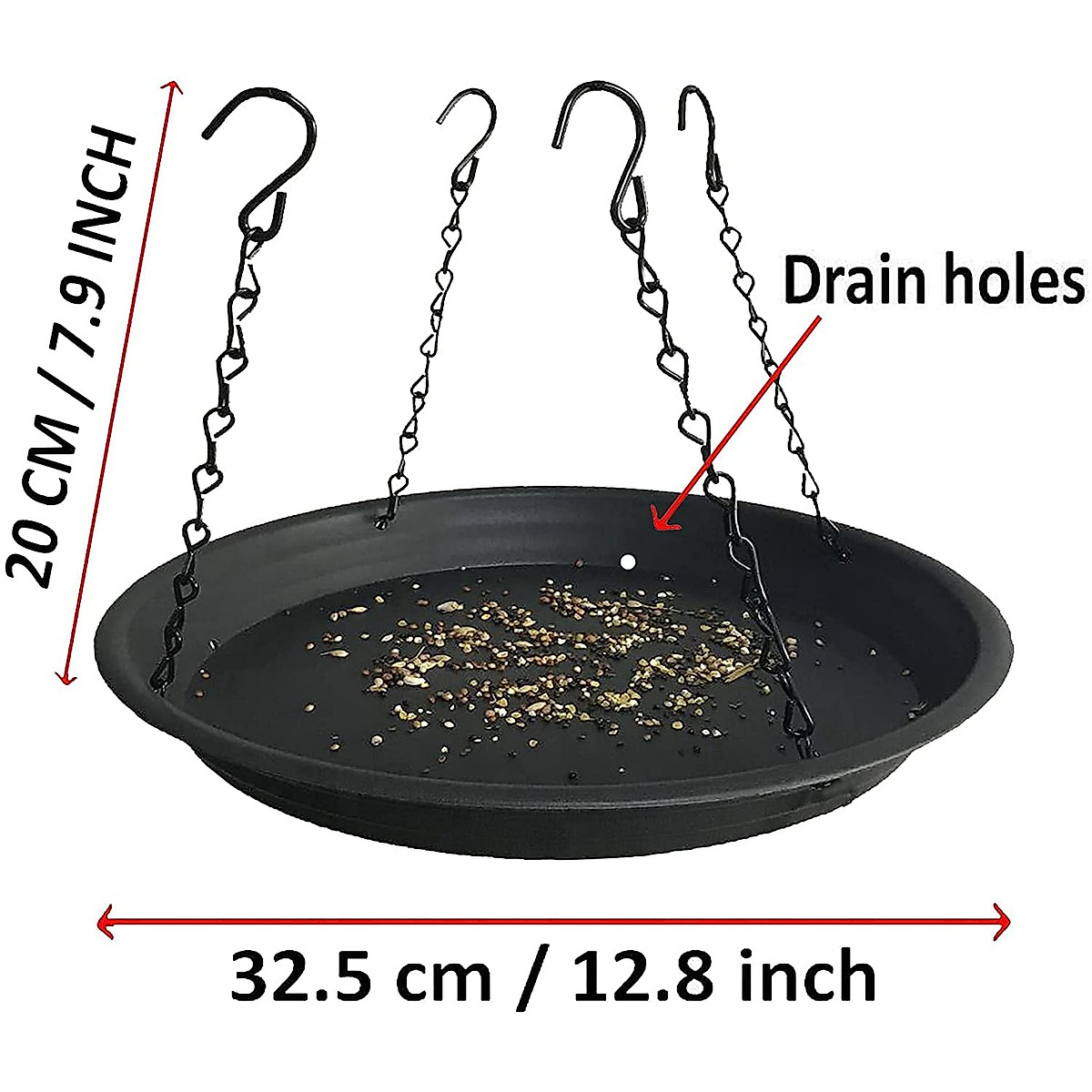 12.8" Platform Bird Feeder,Large Hanging Tray Squirrel Feeder,Wild Bird Seed Catcher Tray,Bird Viewing,for Attracting Birds Outdoors,Yard Garden,Backyard Decoration,Gift Ideas for Bird Lovers, Black