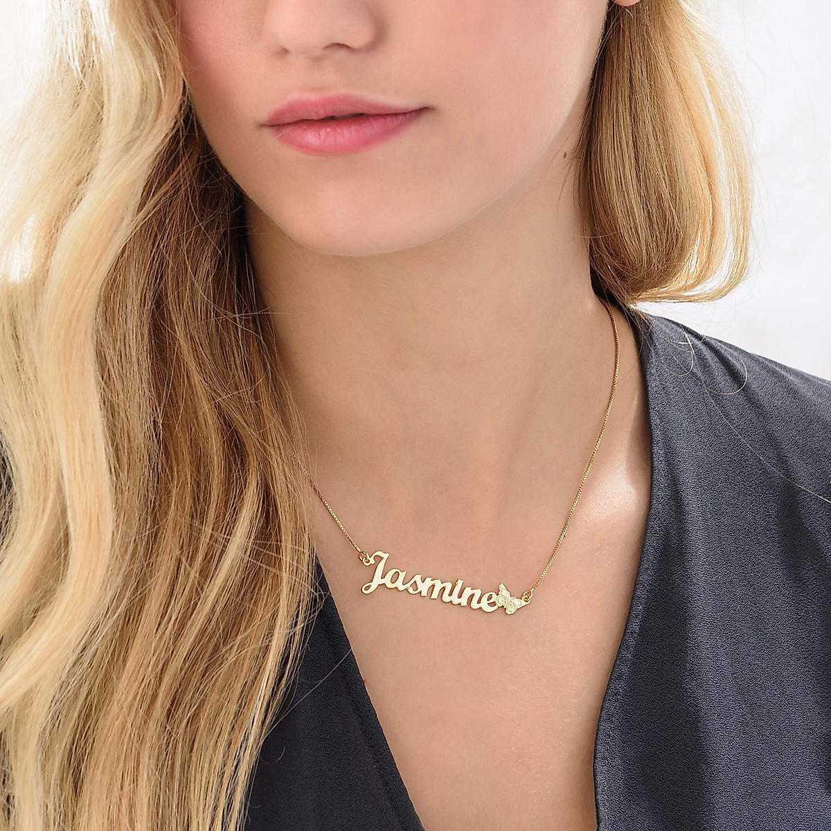 MyNameNecklace Women's Personalized Necklace with Butterfly Charm - Custom Gift- 10K Solid Gold Pendant