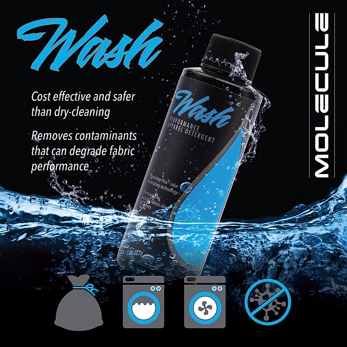 Molecule Clean Kit, 16 Ounce Wash, 4 Ounce Refresh, 4 Ounce Spot Cleaner, Laundry Bag, Performance Apparel Care, Race Suits, Removes Tough Spots and Stains (1 Kit)