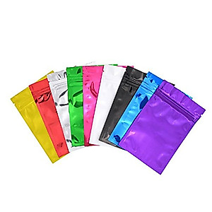 100PCS Metallic Foil Open Top Sealable Bags Double-Sided Color Mylar Foil Flat Heat Sealable Sample Zipper Bag Durable Food Storage Bag With Tear Notches Pouches Bag For Candy Tea Sugar(4"x6")