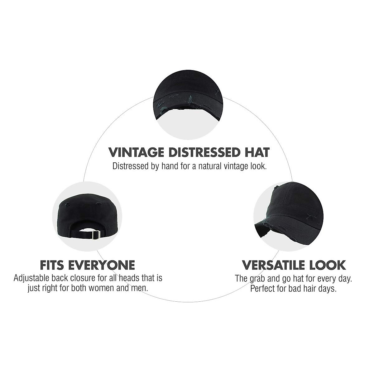 KBETHOS KBK-1466 Cadet Army Cap Basic Everyday Military Style Unisex-Adult, Mens Hat, Black Vintage Distressed