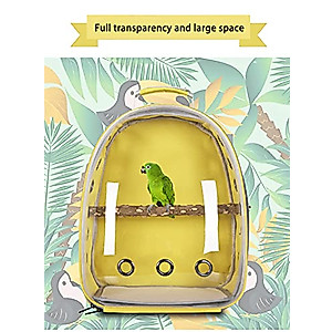 JingShi Bird Carrier Backpack Bubble Bird Travel Carrier Backpack with Standing Perch&Feeding Bowl Pet Parrot Space Capsule Transparent Backpack Breathable 360degree Sightseeing (Yellow)