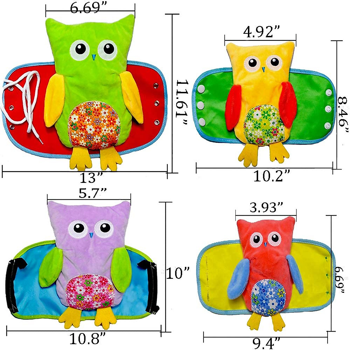 Extpro Learn to Dress Owl Doll Toys Kids Early Learning Basic Life Skills Busy Boards - Lace, Snap, Button, Zip for Preschool Education (Owl)