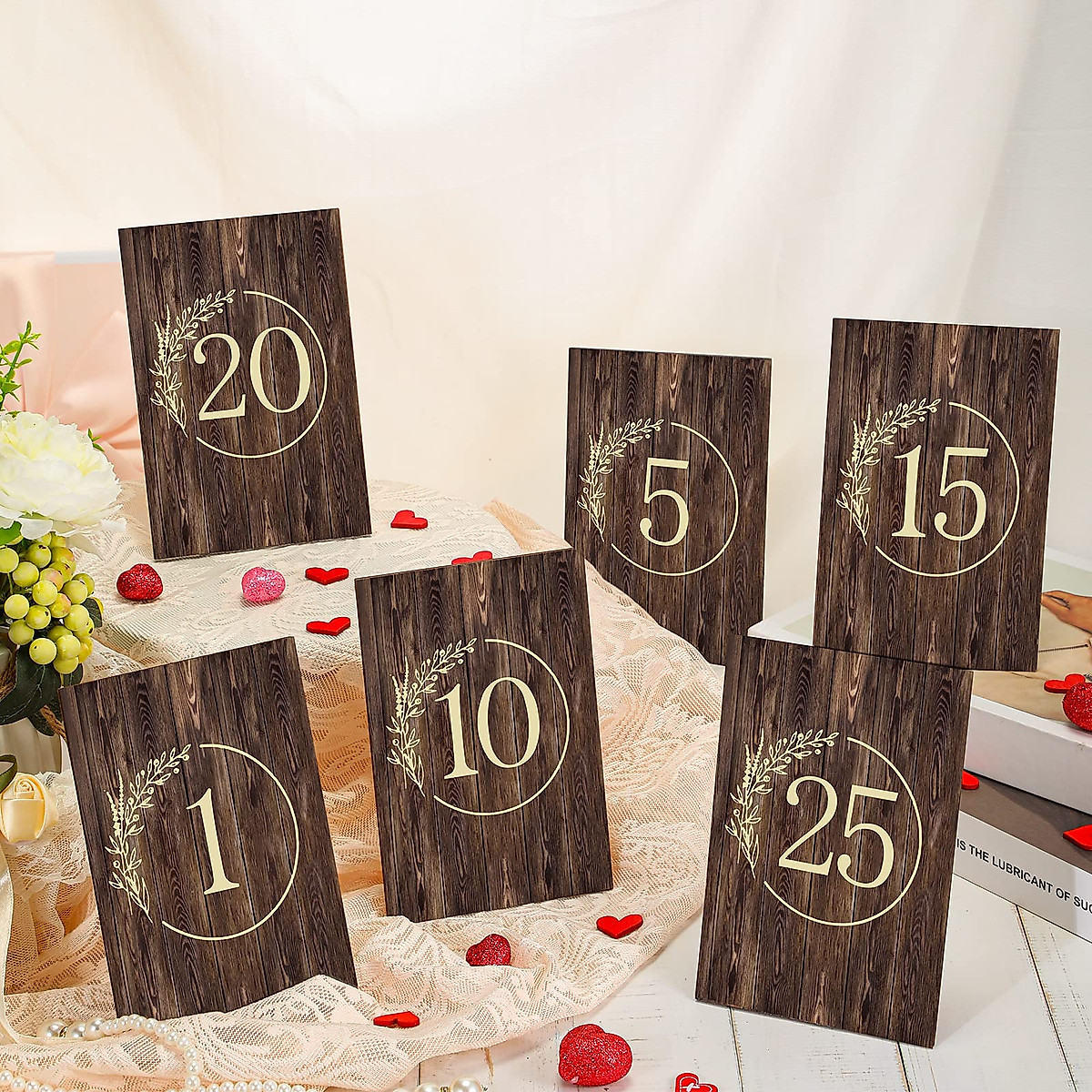 25 Pieces Rustic Wooden Wedding Reception Table Numbers Decors Country Wedding Table Decoration Self Stand Wedding Centerpieces Table Signs for Wedding Bridal Shower Restaurant Decor, Number 1 to 25