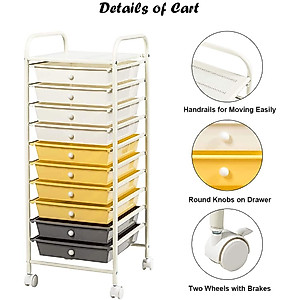 Giantex Plastic Boxes 10 Drawer Rolling Organizer Cart Utility Storage Tools Scrapbook Paper Multi-Use (Yellow)