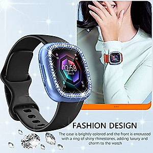 Wugongyan Compatible with Fitbit Versa 4 & Fitbit Sense 2 Screen Protector Case Bling Diamond Crystal TPU Full Protective Face Cover for Women Girls Smartwatch Accessories(5-Pack, Brilliant Colors)