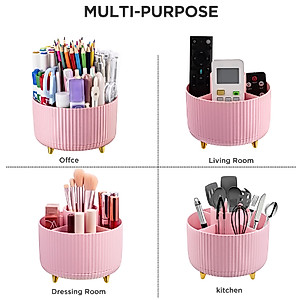 HBlife Pencil Pen Holder for Desk, 5 Slots 360° Degree Rotating Desk Organizers and Accessories, Desktop Storage Stationery Supplies Cute Pencil Cup Pot for Office, School, Home, Art Supply, Pink