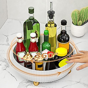360° Rotating Lazy Susan, Makeup Organizer,Turntable Organizer for Cabinet, Rotating Storage Tray Round Turntable Storage Tray for Vanity Bathroom Kitchen Organized, Cosmetics, Condiment White L