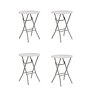 Flash Furniture 32" Round Granite White Plastic Bar Height Folding Table (4 Pack)