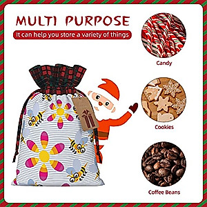 Christmas Drawstring Gift Bags Funny-Bee-Sunflower-Cute Buffalo Plaid Drawstring Bag Party Favors Bags