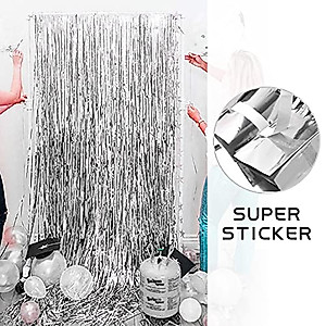 FYY (3 Pack 3.3 ft x 6.6 ft Metallic Tinsel Foil Fringe Curtains Party Decorations, Silver Birthday Backdrop Curtains for Party Wedding Holiday Engagement Bridal Shower Baby Shower Bachelorette