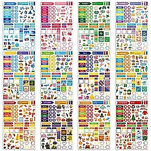 24 Sheets Aesthetic Assorted Planner Stickers Monthly Daily Calendar Seasonal Stickers Colored Journaling Holiday Stickers with General Events for Planning Women Adults Scrapbook 1000+ Stickers