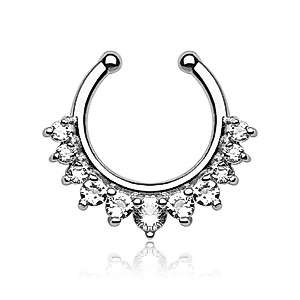 Forbidden Body Jewelry Non-Piercing Septum Jewelry: Fancy Multi Gem Clear CZ Crystal Clip On Septum Hanger