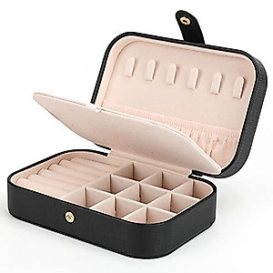 FEISCON Small Jewelry Box Necklace Ring Storage Organizer Mini Jewelry case Double Layer Travel Jewelry Organizer for Women Girls Gift/Black
