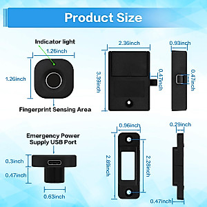 Fingerprint Lock for Cabinet,Smart Biometric Drawer Lock with USB Key,Keyless Hidden File Cabinet Wardrobe Lock, Finger Print Locks for Cabinet,Drawer,Wooden Furniture