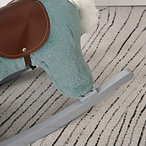 Qaba Kids Plush Ride-On Rocking Horse with Bear Toy, Children Chair with Soft Plush Toy & Fun Realistic Sounds, Blue