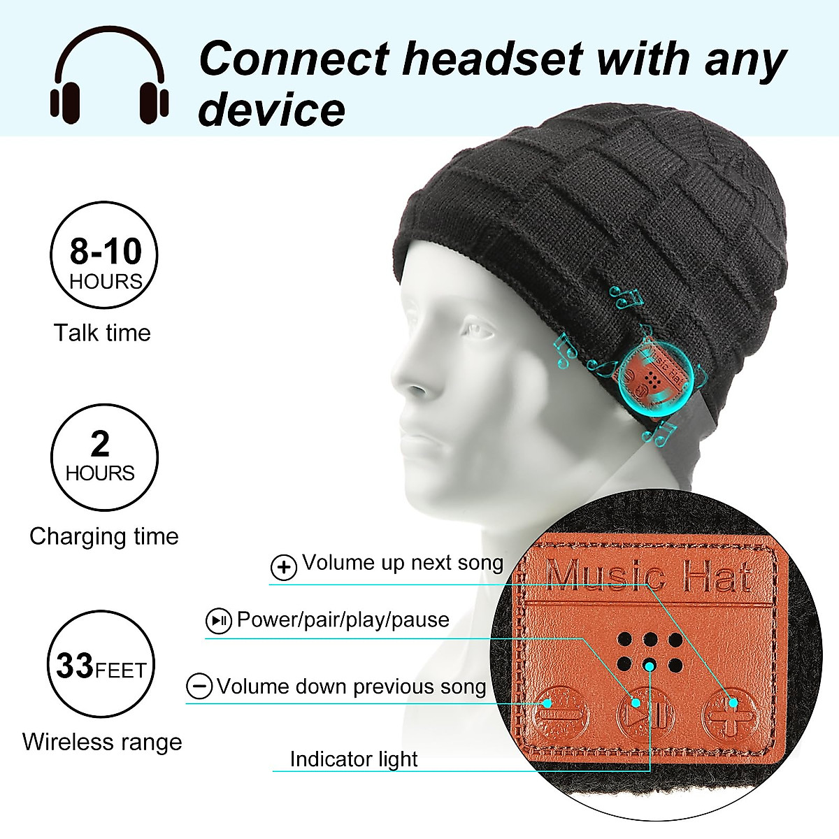 Honoson Bluetooth Beanie Set Includes 2 Pieces Bluetooth Beanie Hat Wireless Winter Hats 2 Pairs Winter Touchscreen Gloves Knit Stretch Gloves for Christmas Birthday Gifts for Men Women