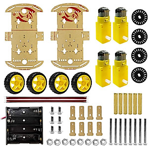 MakerFocus DIY Robot Car Smart Chassis Kit with Speed Encoder 4 Wheels 2 Layer for Ar duino UNO MEGA2560 MEGA1280 51 Microcontroller Board