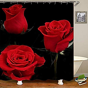 4 PCS Valentine's Day Shower Curtain Set, 3D Romantic Rose Style Printing Shower Curtain Set for Home Hotel Bathroom Decoration