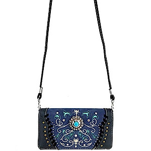 Zelris Spring Bloom Western Concho Women Conceal Carry Tote Handbag Purse Set (Blue)