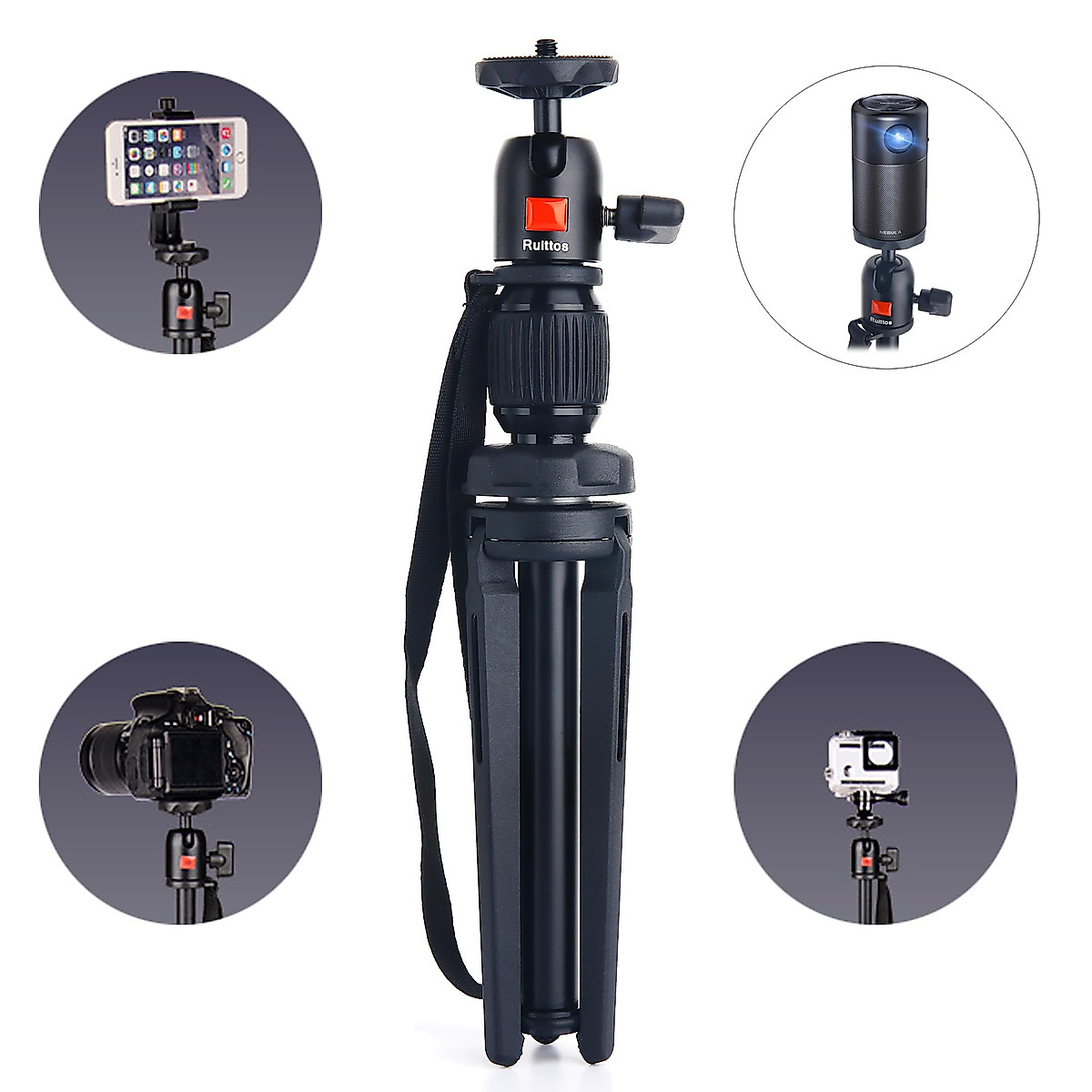 Tripod Stand Compatible with Anker Nebula Capsule Series, Universal Mini Camera Tripod, Aluminum Alloy Portable Projector Stand for Capsule, Capsule Max, and Capsule II with Swivel Ball Head