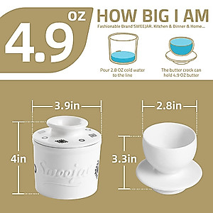 Sweejar Porcelain Butter Crock Keeper, French Butter Dish Keeps the Butter Fresh Soft & Spreadable, Serving Butter Easy for Bread Lovers Breakfast Kitchen Counter (Painting）