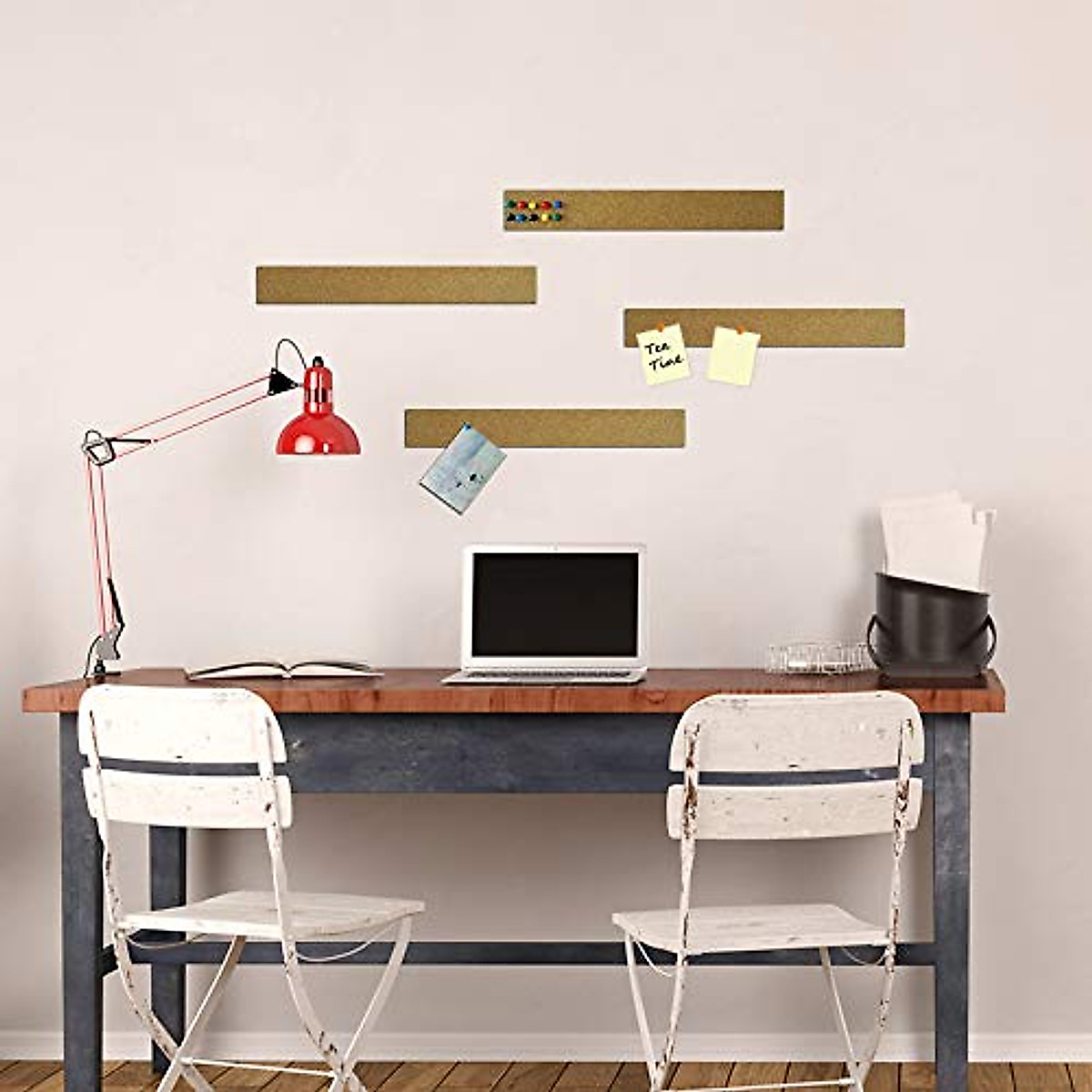 Lockways Cork Bulletin Bar Strip Set 4 Pieces, 2 x 15 Inch, Frameless Cork Board Memo Strip for Office, School, Home Holiday Décor