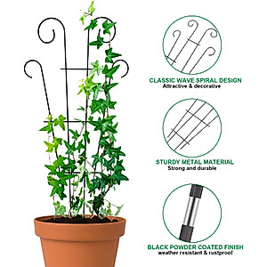 Mklsit 24'' Plant Trellis for Potted Plants, Indoor/Outdoor Garden Trellis for Climbing Plants, Sturdy Metal Pot Trellis for Houseplants Flowers Climbing Vines Ivy, Pack of 2, Black