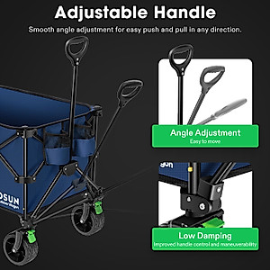 VIVOSUN Collapsible Folding Wagon, Outdoor Utility with Silent All-Terrain Beach Wheels, Adjustable Handle, Cup Holders & Side Pockets, for Camping, Beach, Shopping, Garden, Sports, Picnic, Blue