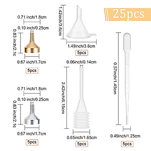 GORGECRAFT 25Pcs 5 Style Small Metal Funnels Essential Oil Funnel Kit and Dropper with Plastic Transfer Pipettes for Liquid Powder Transfer Filling Small Mini Bottles Or Containers Perfume