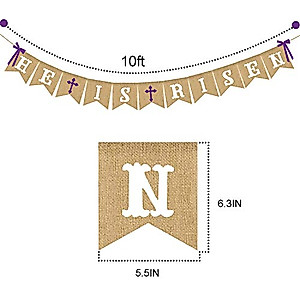 HE is Risen Banner Burlap - Easter Banner - Easter Decorations - Religious Holiday Resurrection Bunting - Church Mantel Outdoor Hanging Decor