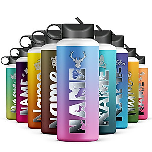 Vintage Style Kids Water Bottle, 18 Icons, 14 Fonts, 10 Colors, Custom Name Water Bottle For Kids Children Girls Boys Women, Water Bottles for School, Insulated Kids Water Bottle Multicolor