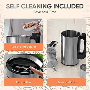 Automatic Nut Milk Maker 50Oz - No Spills, No Fuss, No Straining. Stainless Steel powerful Almond milk maker machine, Oat Milk Maker, Soymilk Machine Maker. Multifunctional