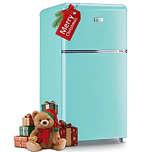 WANAI Compact Mini Refrigerator Small Refrigerator with Freezer, Retro Mini Fridge with Dual Door,7 Adjustable Thermostat, Adjustable Shelves For Dorm, Office Bedroom, Blue