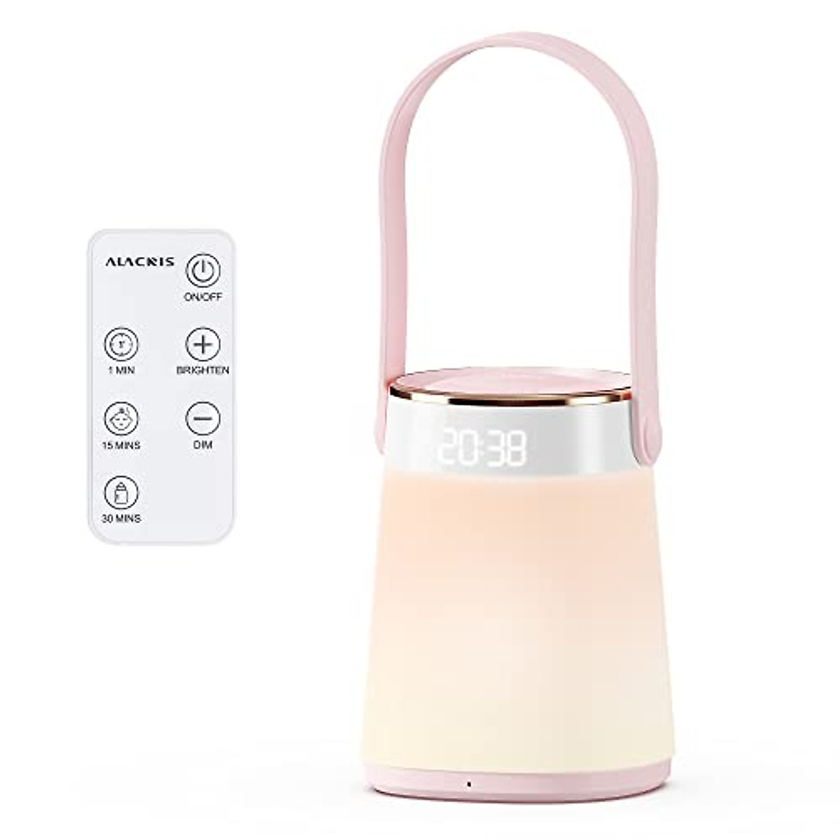 ALACRIS Bedside Lamp, Portable Nursery Night Light with Remote Control Timing and Temperature Display, Dimmable Warm Night Light for Babies Breastfeeding and Sleep Aid, Kids Alarm Clock Night Light