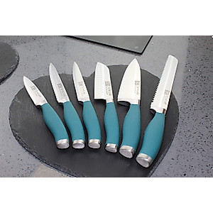 Taylors Eye Witness Syracuse Asian Kitchen Knife Set - Chefs Santoku 13cm/5” & Cooks All Purpose 13cm/5” Cutting Edge, Multi Use. Ultra Fine, Razor Sharp Blade. Soft Grip Air Force Blue handle.