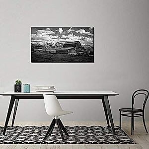 LevvArts Grand Teton National Park Picture Canvas Wall Art Black and White Moulton Barn Poster Prints USA Landscape Wyoming Canvas Artwork for Home Living Room Decor Framed Ready to Hang
