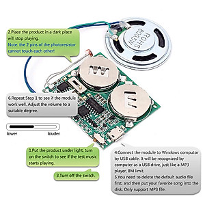 Icstation DIY Light Sensor Sound Module, Micro USB Recordable Sound Chip 8M Memory Speaker Talking Programmable Music Player Box for Birthday Greeting Card Anniversary Present