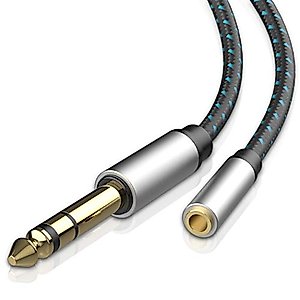 1/4 to 3.5mm Headphone Adapter, JewMod 6.35mm 1/4 Male to 3.5mm 1/8 Female Stereo Jack Audio Adapter, 3.5 to 6.35 Audio Cable for Amplifiers, Guitar, Piano, Home Theater Devices,etc-0.6Ft