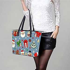 Christmas Santa Cookies Women's Tote Bag PU Leather Shoulder Bag Handbags Purse For Work Shopping Travel