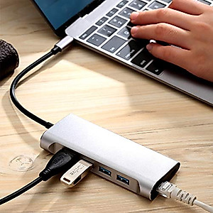 Leya-US Spare Part 6-in-1 USB 3.1 hub Type-C to USB 3.0 3 + HDMI 4K + RJ45 + PD Multi-Functional HD Docking Station Compatible for MacBook PC Millet Tablet (Color : Grey)