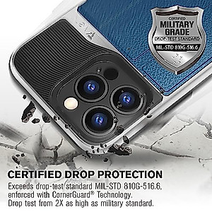 VENA vCommute Wallet Case Compatible with Apple iPhone 14 Pro (6.1"-inch), (Military Grade Drop Protection) Flip Leather Cover Card Slot Holder with Kickstand - Blue