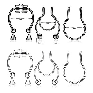 6 Pieces Nose Rings Fake Nose Ring Magnetic Septum Fake Nose Ring Fake Nose Ring Hoop Stainless Steel Inlaid Jewelry Horseshoe Faux Clip Nose Ring on Non-Pierced Nose Ring for Women Men