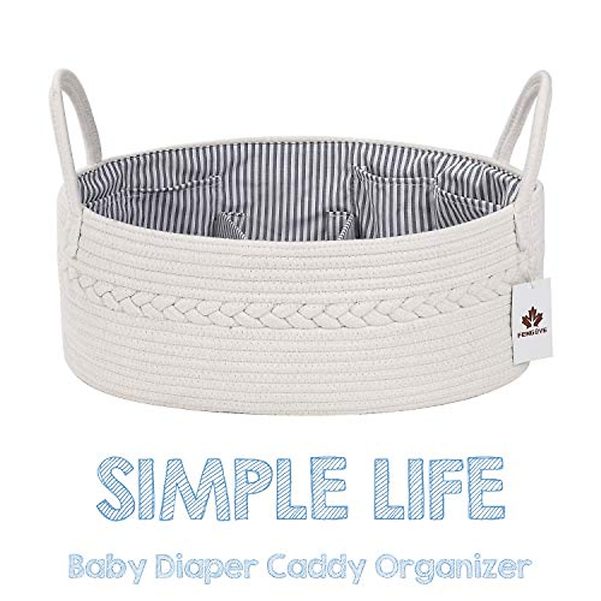 Extra Large Baby Diaper Caddy Organizer 16.5"X11"X6.5" Woven Cotton Rope Baby Shower Basket [8 Pockets+5 compartments]Nursery Storage Bin Portable Car Travel Tote Bag Newborn Registry Boy Girl