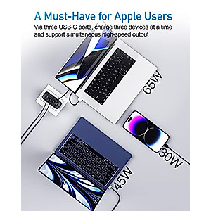 USB C Wall Charger, 140W PD 3.1 PPS 3-Port GaN III Fast Charger Type C Charging Station Foldable Power Adapter Travel Charger Block Compatible w/MacBook, Laptop, iPad, iPhone, Samsung and More-Black