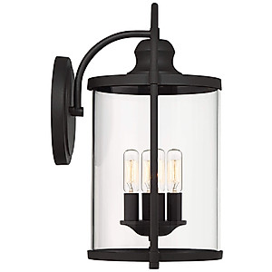 Avani Modern Contemporary Outdoor Wall Light Fixture Black 17" Clear Cylindrical Glass Shade for Exterior House Porch Patio Outside Deck Garage Yard Front Door Garden Home - John Timberland