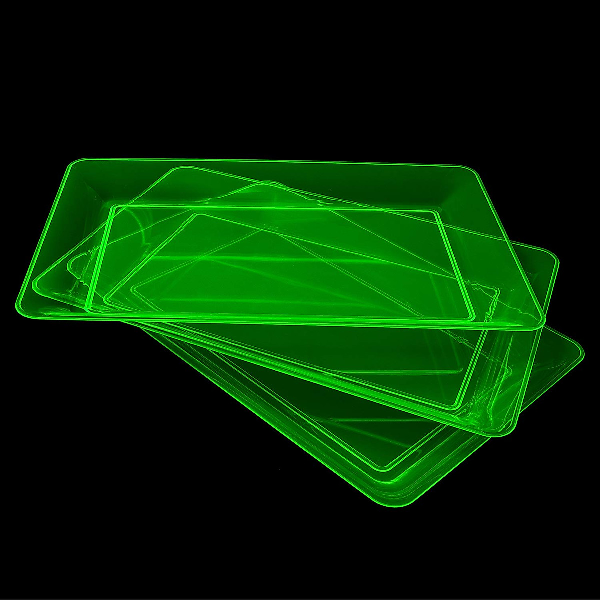 Party Essentials Heavy Duty Hard Plastic 12 x 18-Inch Rectangular Serving Tray, Neon Green, 3-Count