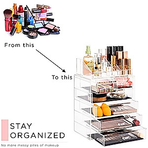 Sorbus Clear Cosmetic Makeup Organizer - Make Up & Jewelry Storage, Case & Display - Spacious Design - Great Holder for Dresser, Bathroom, Vanity & Countertop (4 Large, 2 Small Drawers)