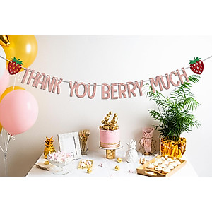 Thank You Berry Much Banner, Strawberry Themed Bachelorette Wedding Bridal Shower Party Decorations, Thanksgiving Day Decoration, Fruit Birthday Baby Shower Party Supplies Rose Gold Red